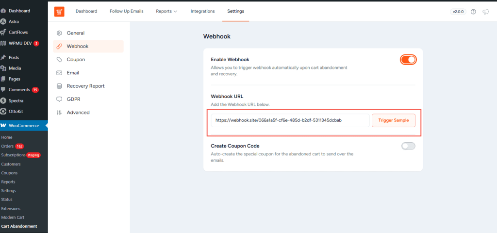 How to Enable Webhooks in Cart Abandonment Recovery for WooCommerce